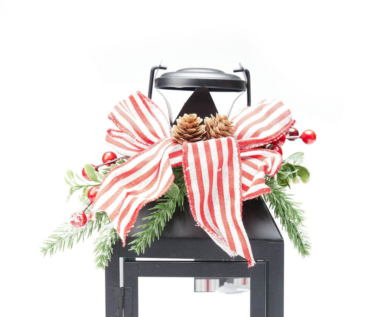 Black LED Candle Lantern with Red Stripe Bow | Big Lots