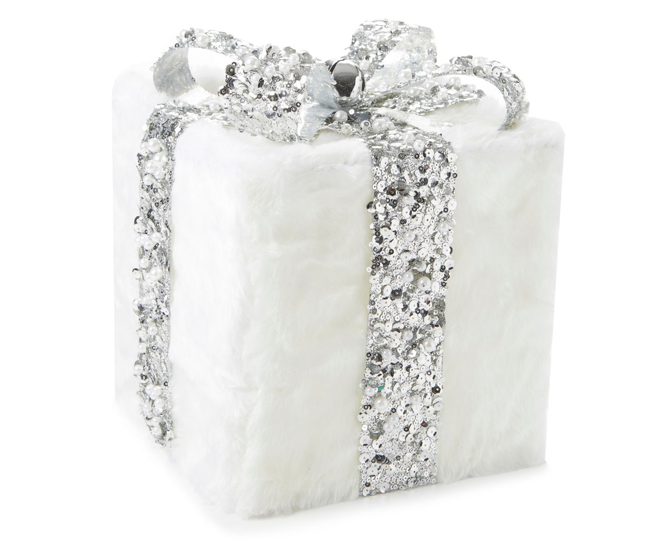Winter Wonder Lane White Fur & Silver Sequin Gift Box Decor | Big Lots