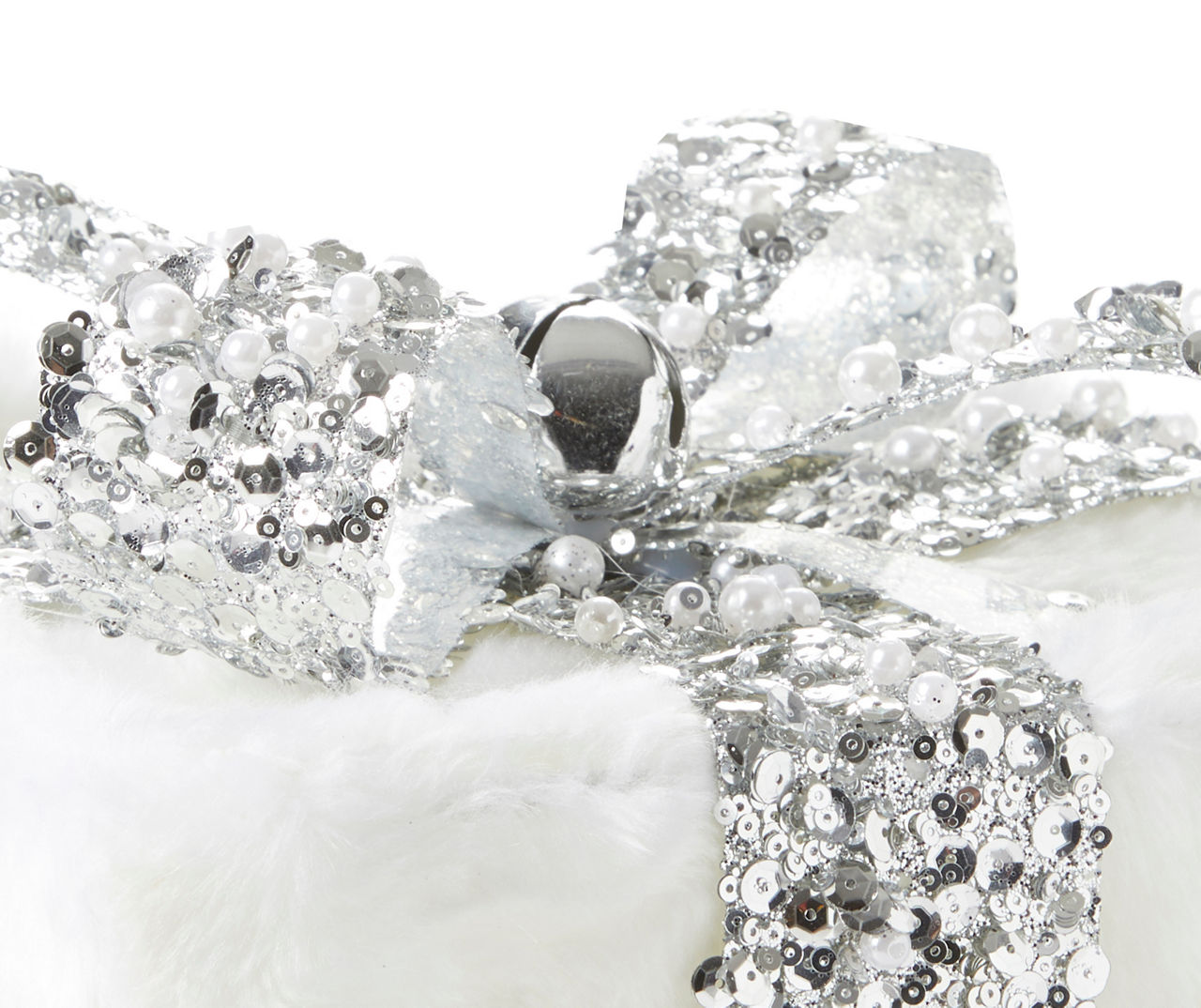 10" White Fur & Silver Sequin Gift Box Decor | Big Lots