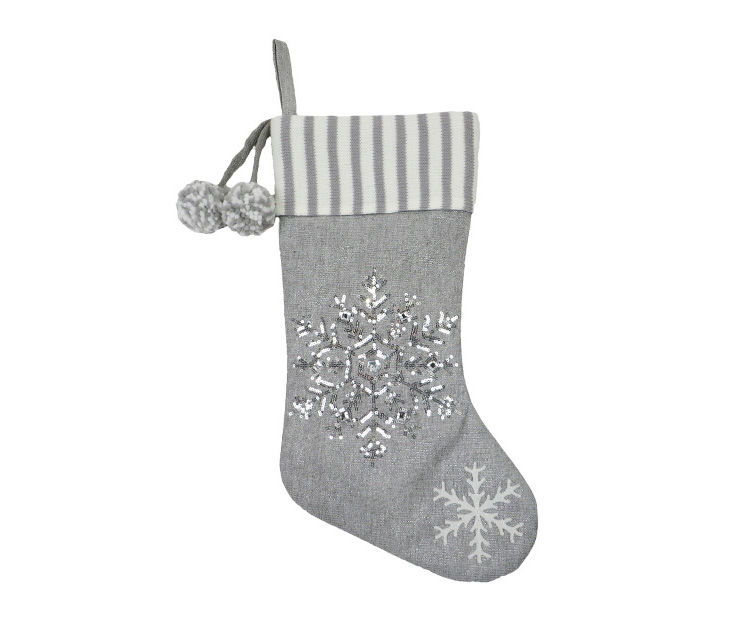 Winter Wonder Lane Gray Snowflake & Stripe Stocking | Big Lots