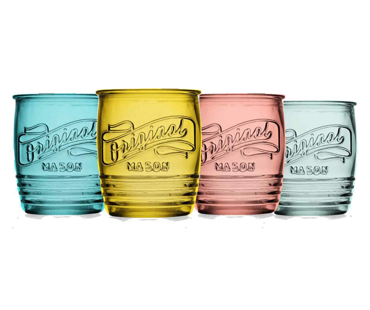 Home Essentials "Original Mason" Assorted Colors 4-Piece Glassware Set ...