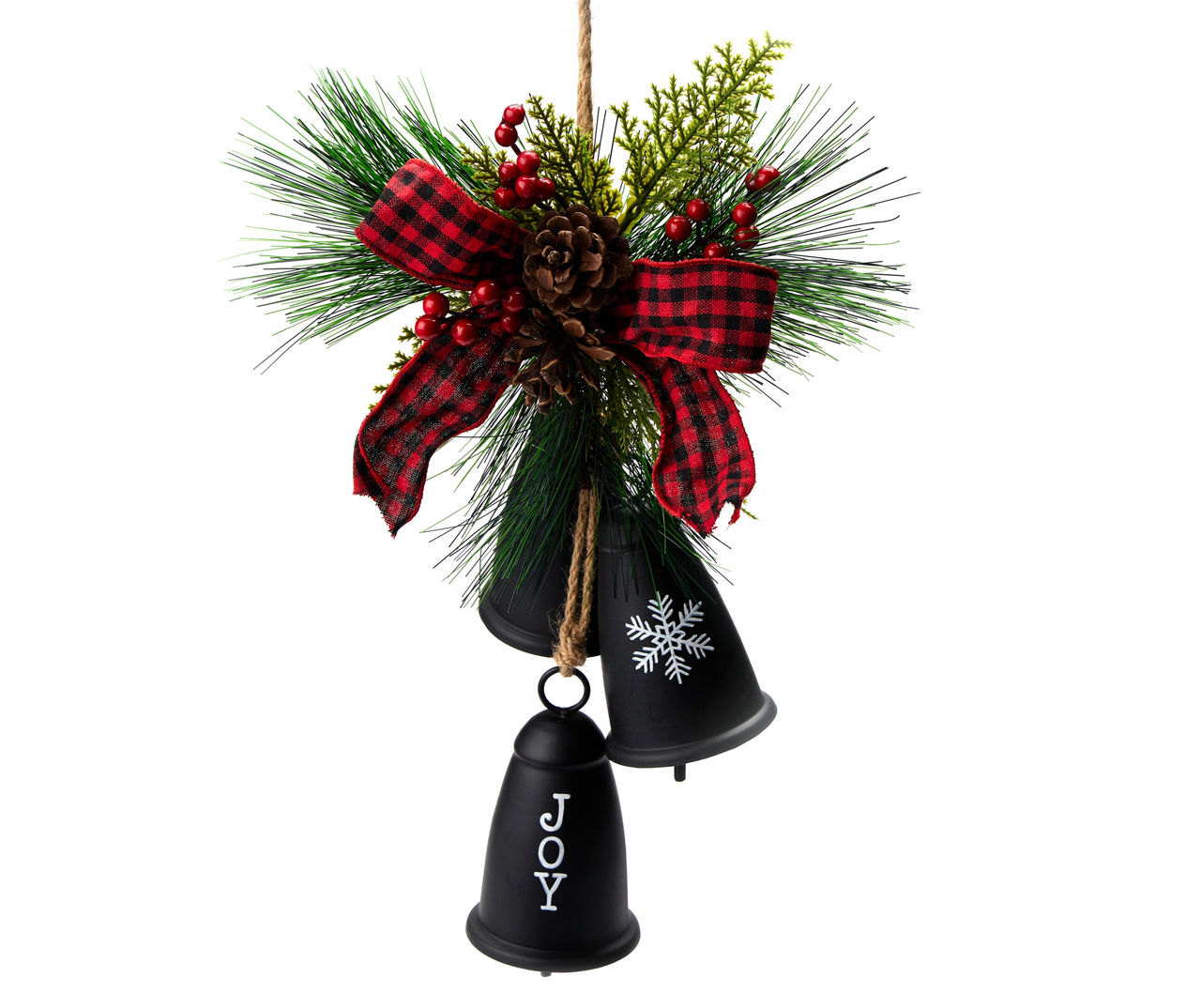 Winter Wonder Lane Black Bell & Buffalo Check Hanging Decor | Big Lots