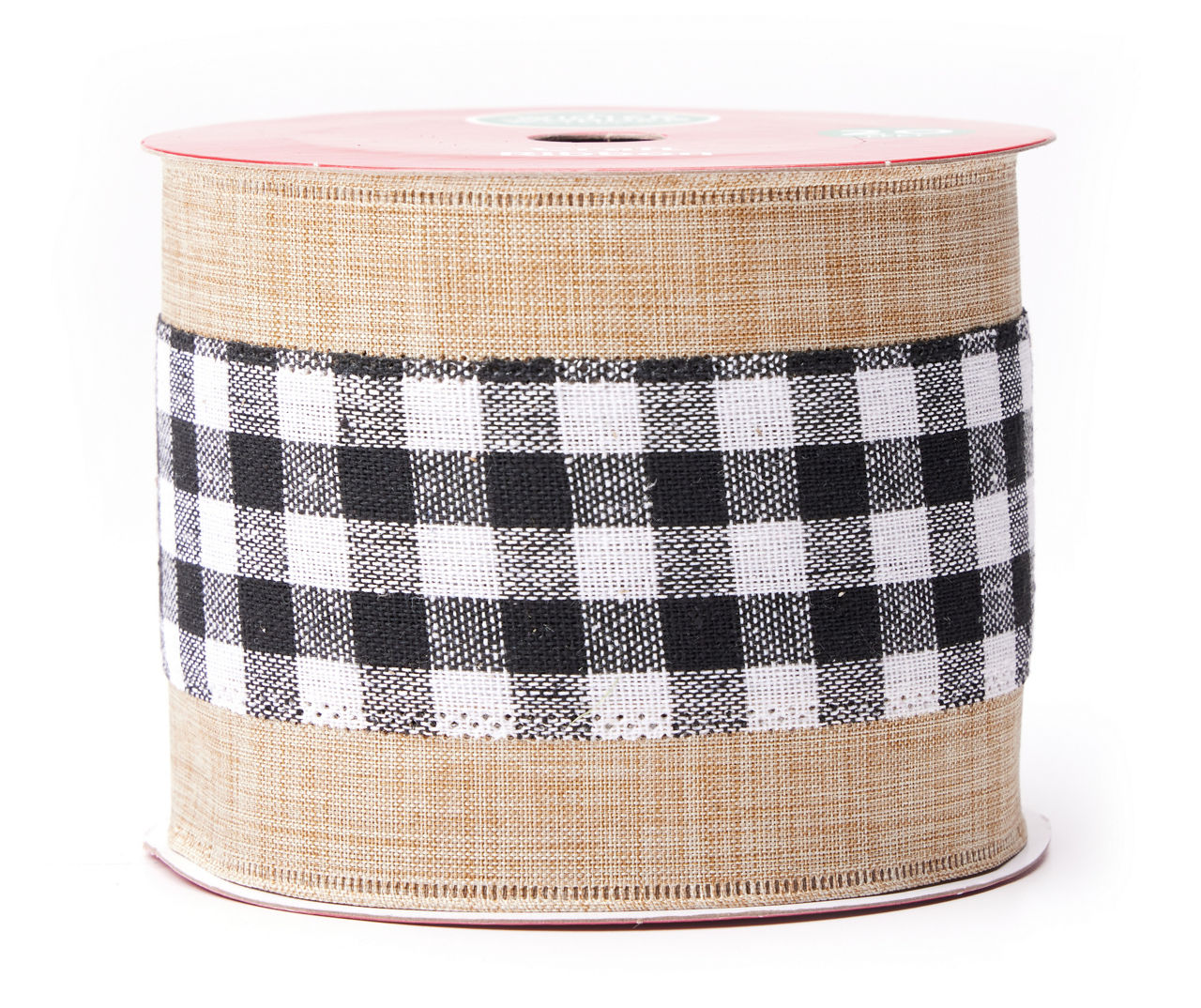 4" x 20' White Buffalo Check Plaid Craft Ribbon with Burlap Trim | Big Lots