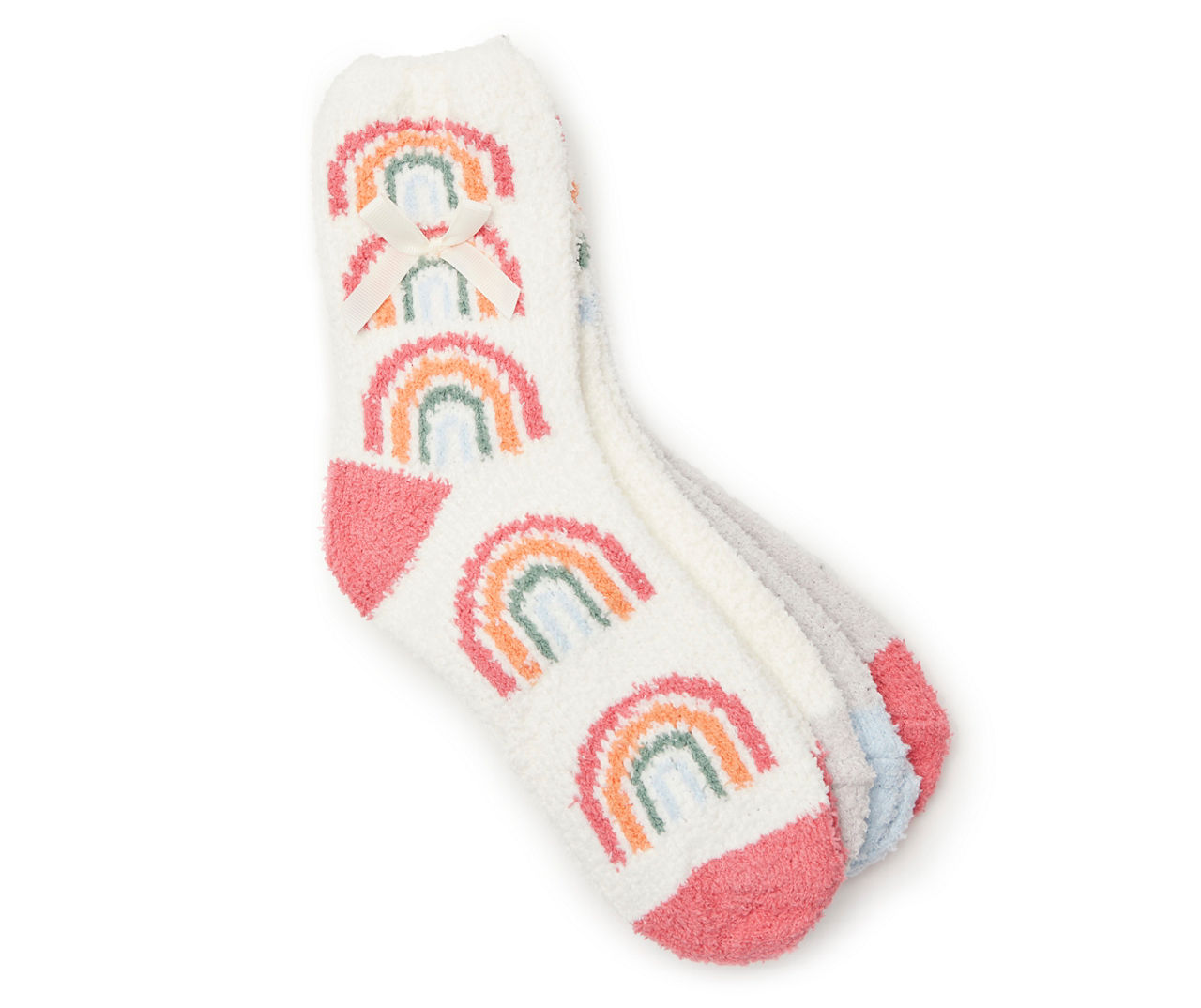 Hello Soho White & Pink Rainbow 4-Pair Fuzzy Socks Set | Big Lots