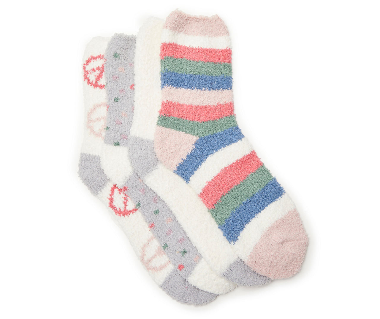 Hello Soho White & Multi-Color Peace Sign 4-Pair Fuzzy Socks Set | Big Lots