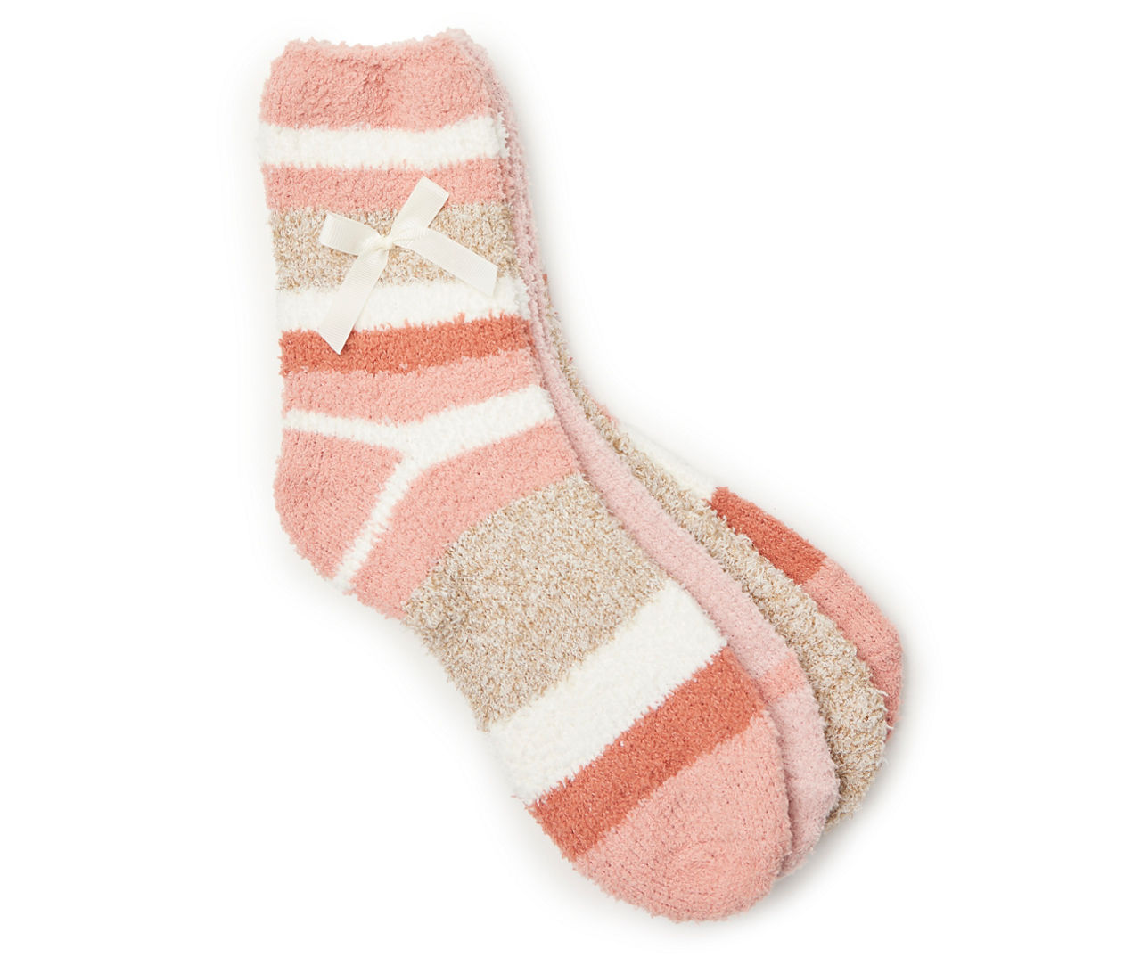 Hello Soho Mauve & White Stripe 4-Pair Fuzzy Socks Set | Big Lots