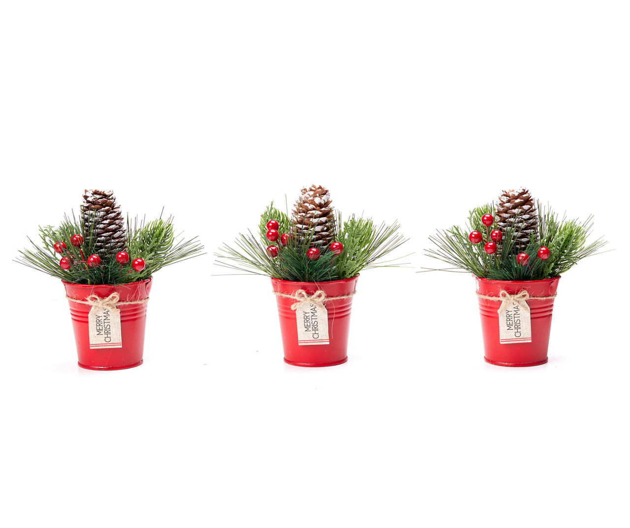 Winter Wonder Lane "Merry Christmas" Red Metal Bucket Ornaments, 3-Pack ...