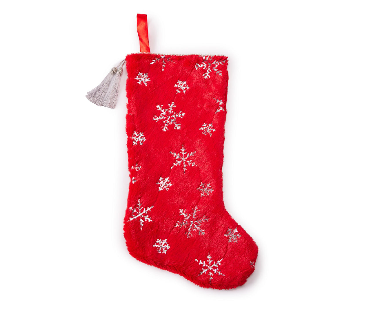 Winter Wonder Lane Red Fur & Silver Snowflake Stocking | Big Lots