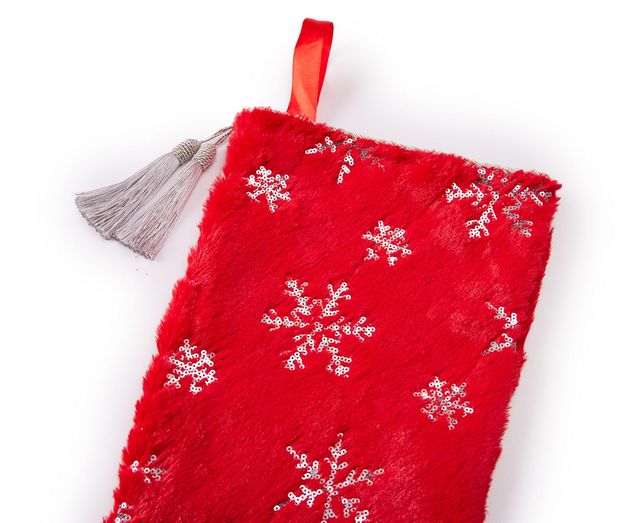 Winter Wonder Lane Red Fur & Silver Snowflake Stocking | Big Lots