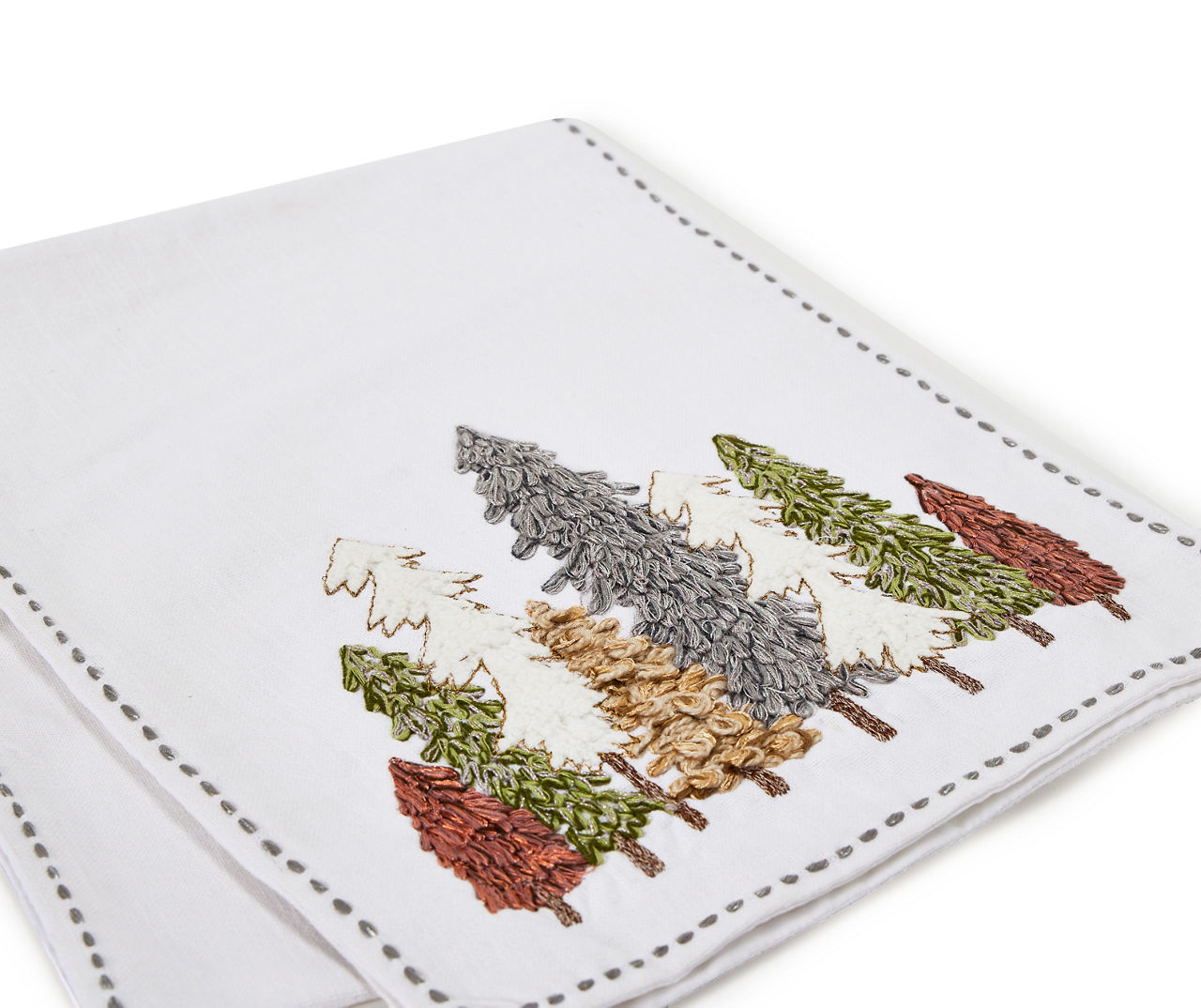 White & Earth-Tone Embroidered Trees Table Runner | Big Lots