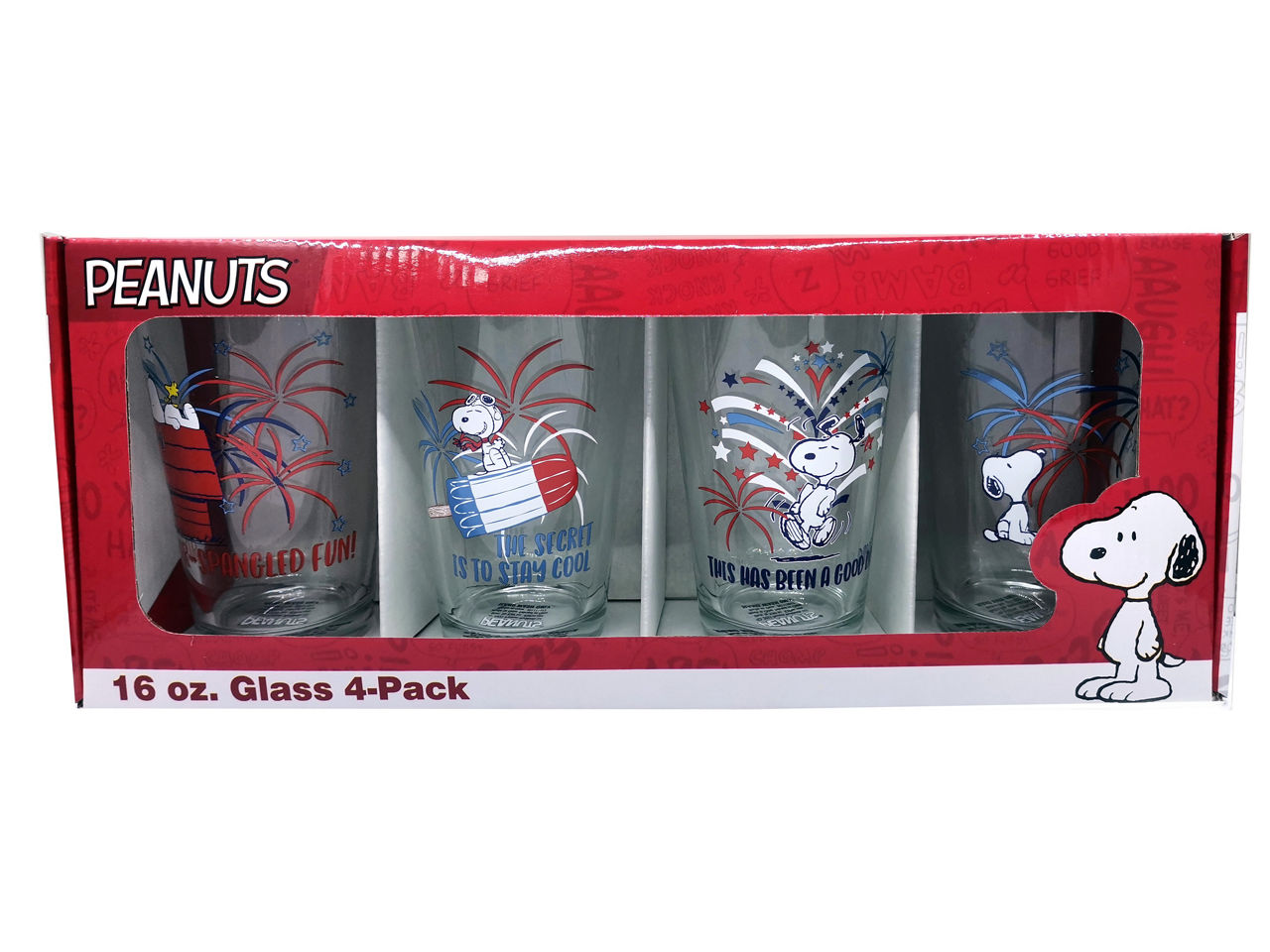 Peanuts Americana Fireworks 4-Piece Pint Glassware Set | Big Lots