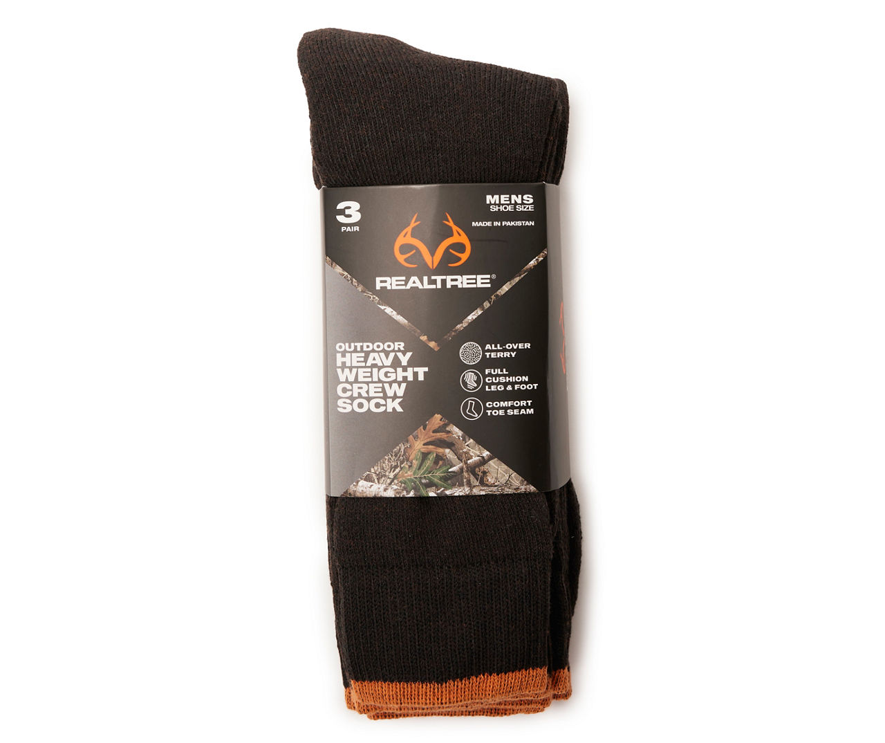 Realtree Men's Dark Brown Heavyweight 3-Pair Crew Socks Set | Big Lots