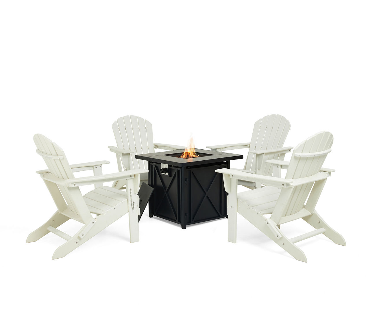 Glitzhome White 5-Piece Adirondack Folding Chair & 50K BTU Gas Fire Pit ...