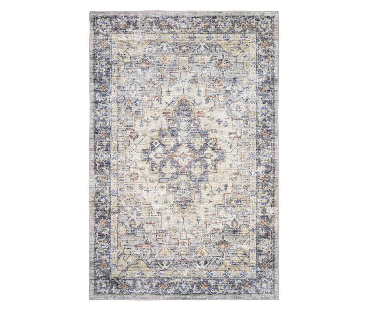 Mycah Blue & Gold Geometric Floral Area Rug, (5' x 7') | Big Lots