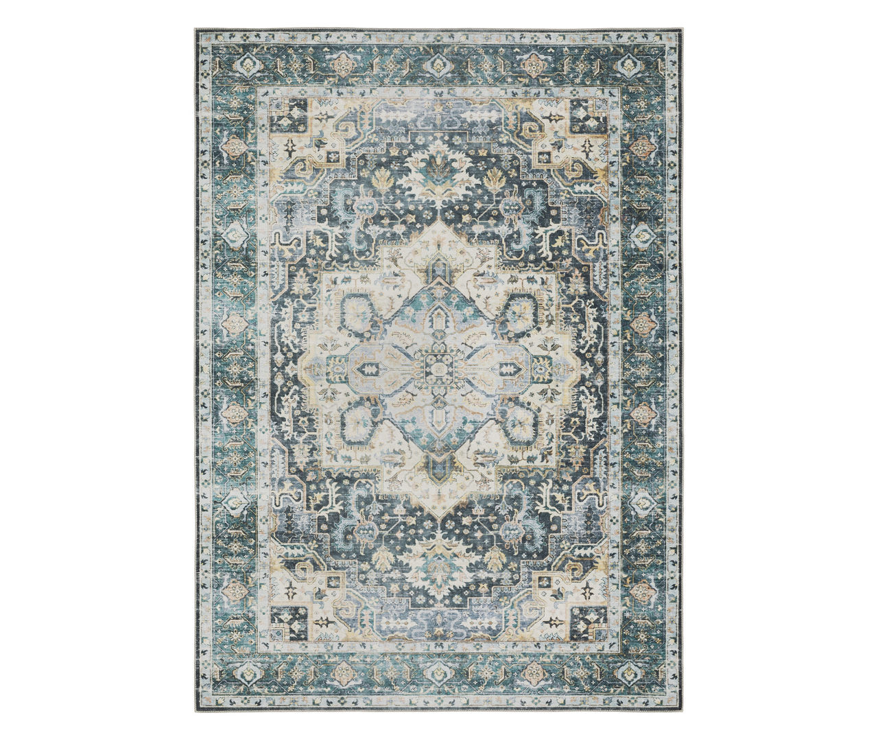 Childers Blue & Beige Floral Medallion Area Rug, (7.6' x 10') | Big Lots