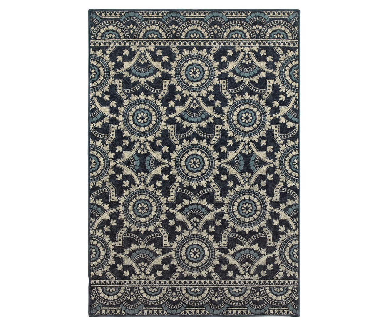 Linton Navy & Gray Floral Medallion Area Rug | Big Lots