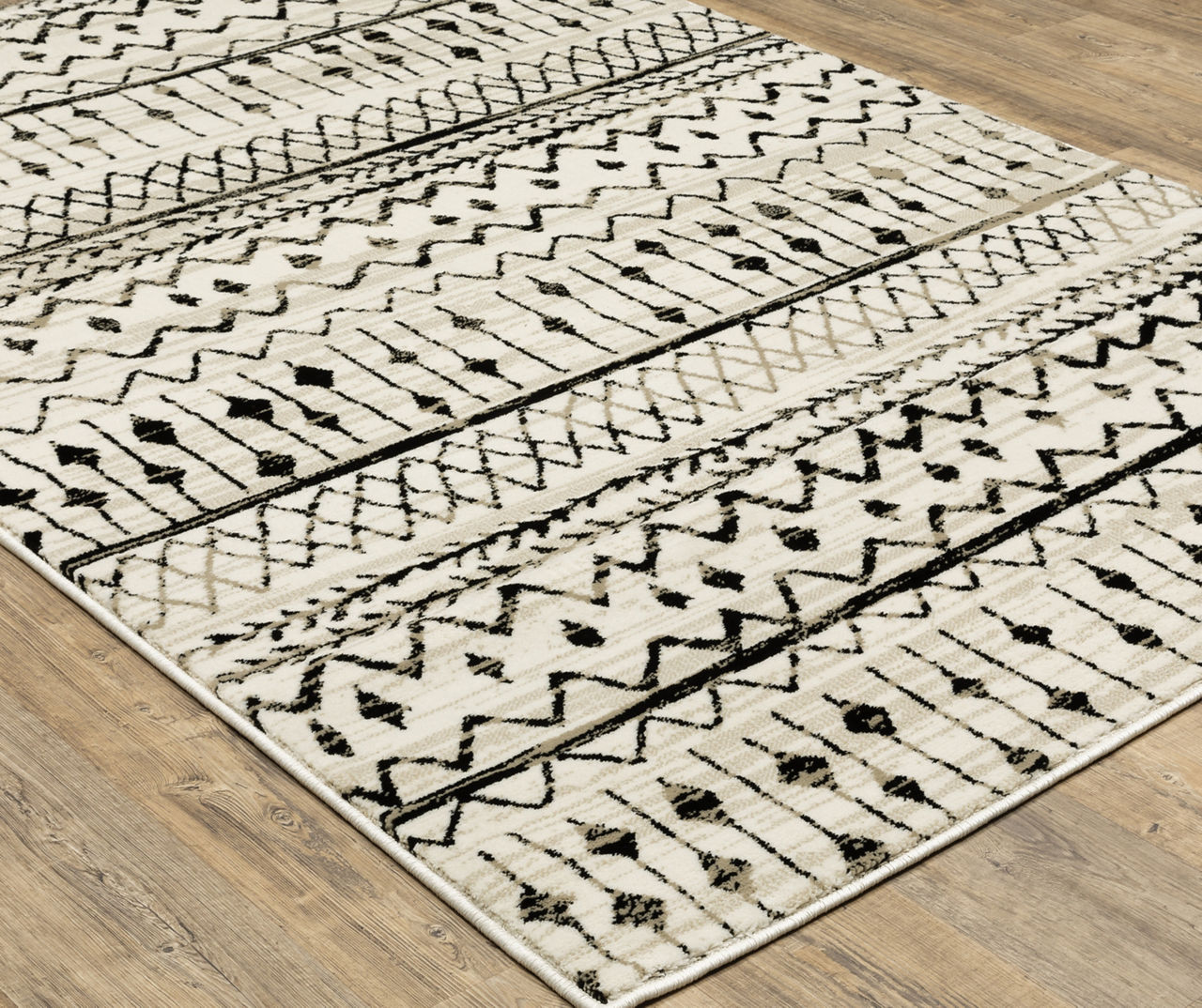 Geoffrey Ivory & Black Geometric Linework Area Rug | Big Lots