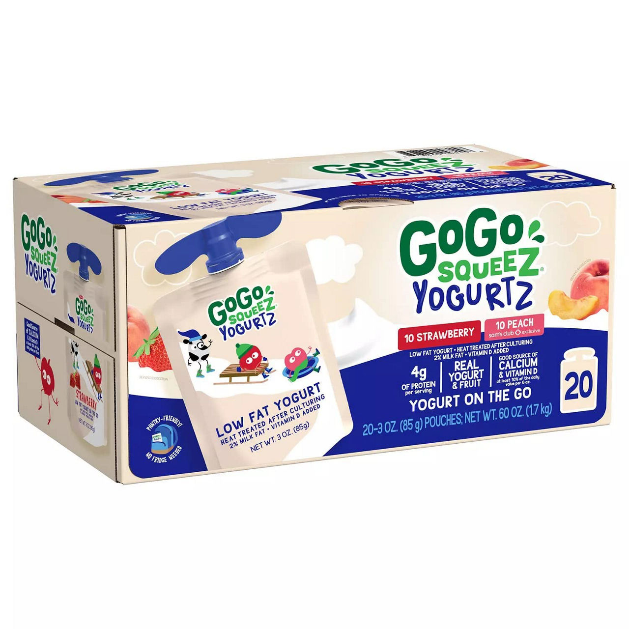 GoGo squeeZ Yogurtz Strawberry & Peach On The Go Pouches, 20-Pack | Big ...