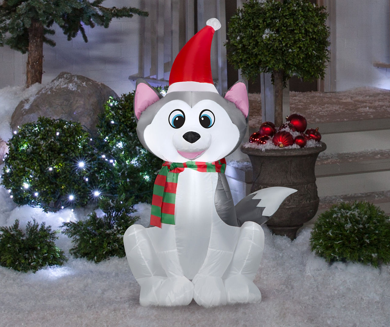 42.1" Inflatable LED Santa Hat Husky Dog | Big Lots