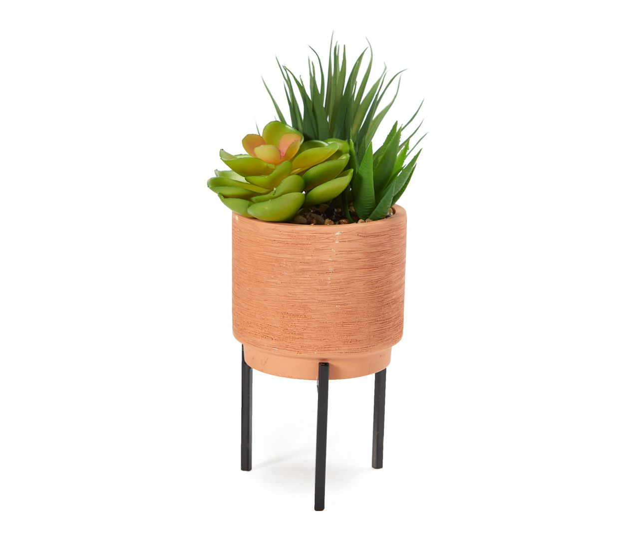 Artificial Succulent Arrangement in Terra-Cotta Pot & Metal Stand | Big ...