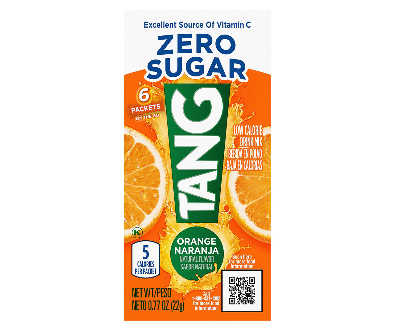 Tang Tang Zero Sugar Low Calorie Orange Drink Mix 6 - 0.77 oz Packets ...