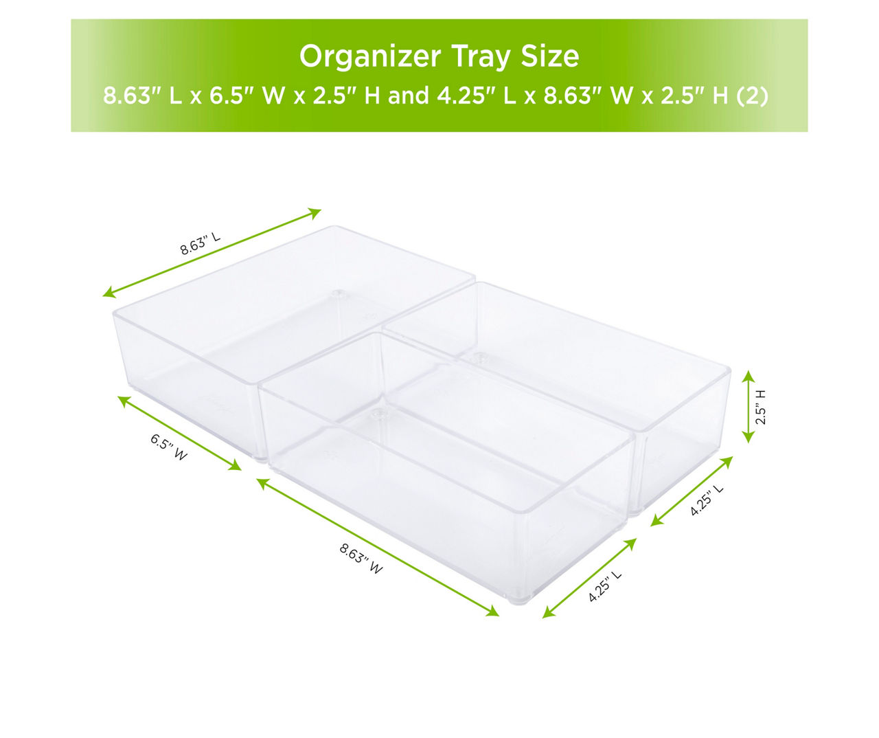 Kenney Storage Made Simple Clear Countertop Tray, 3-Pack | Big Lots