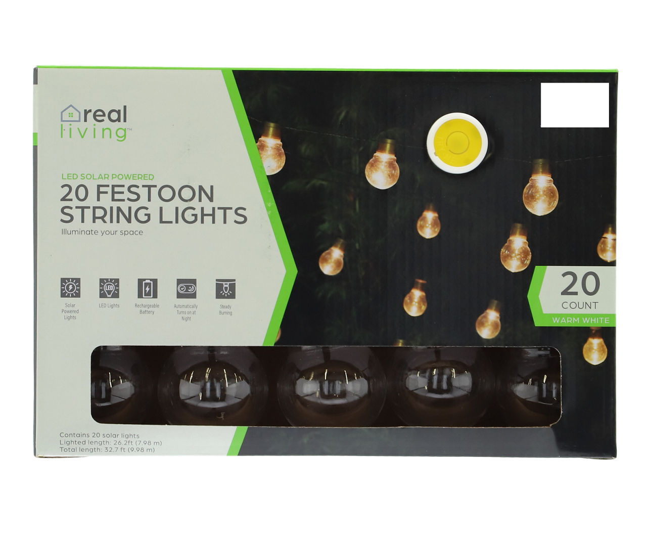 Real Living Warm White Festoon LED Solar Light Set, 20-Lights | Big Lots