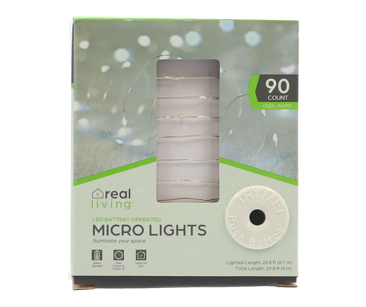 Real Living Cool White LED Battery-Operated Micro Light Set, 90-Lights ...
