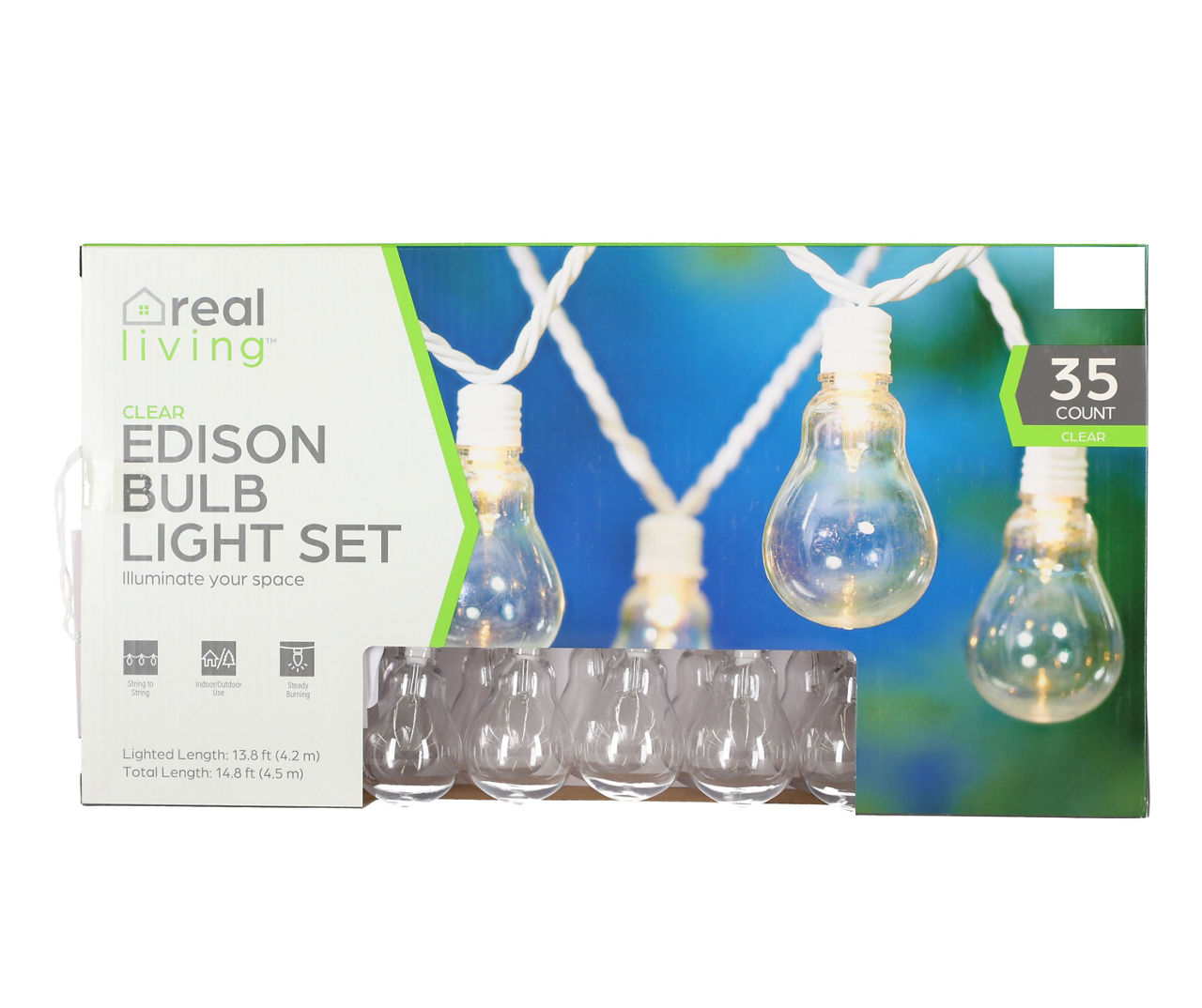 Real Living Clear Edison Bulb Light Set with White Wire, 35-Lights ...