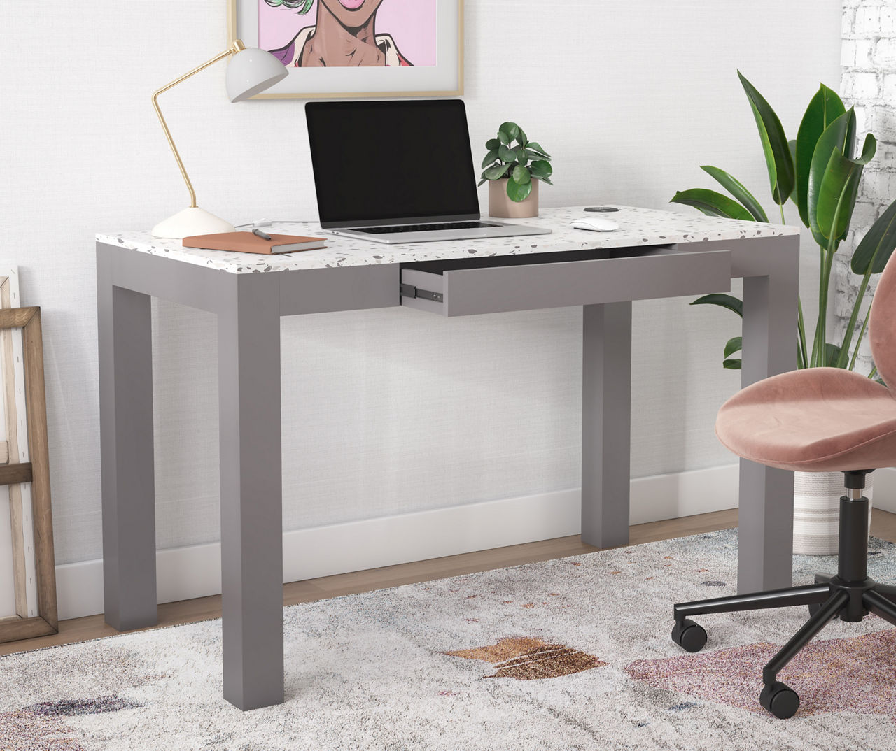 CosmoLiving Astor Gray Office Desk with Wireless Charging Big Lots