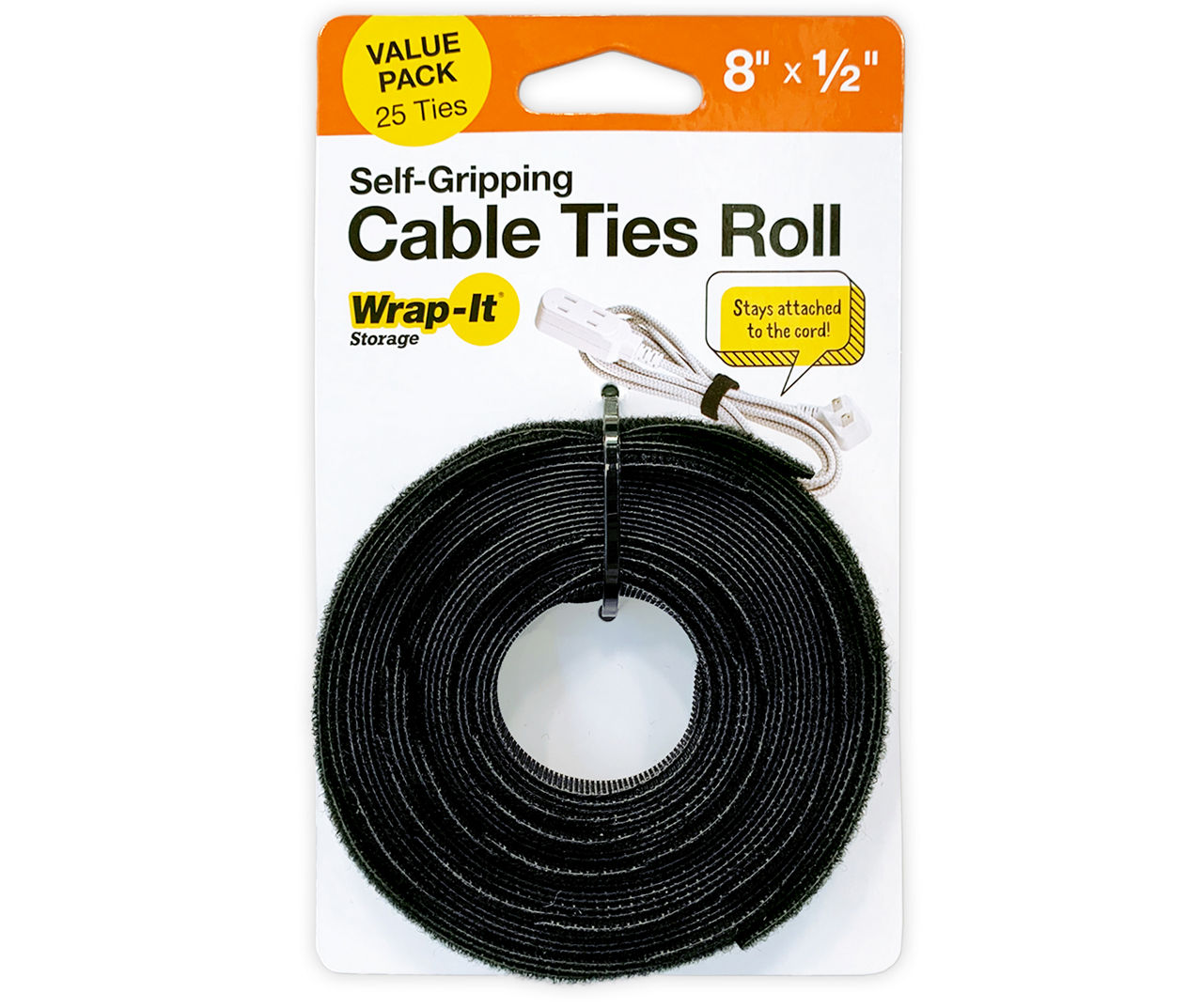 Wrap It Storage Black Cable Tie Roll, 25-Pack | Big Lots