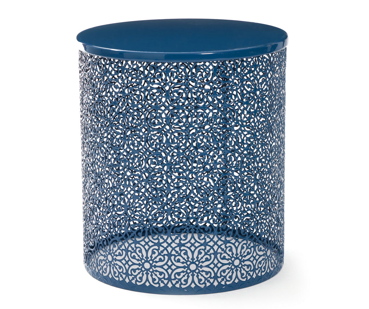 18.5 Navy Blue Wrought Iron Cut Out Metal Drum Garden Table