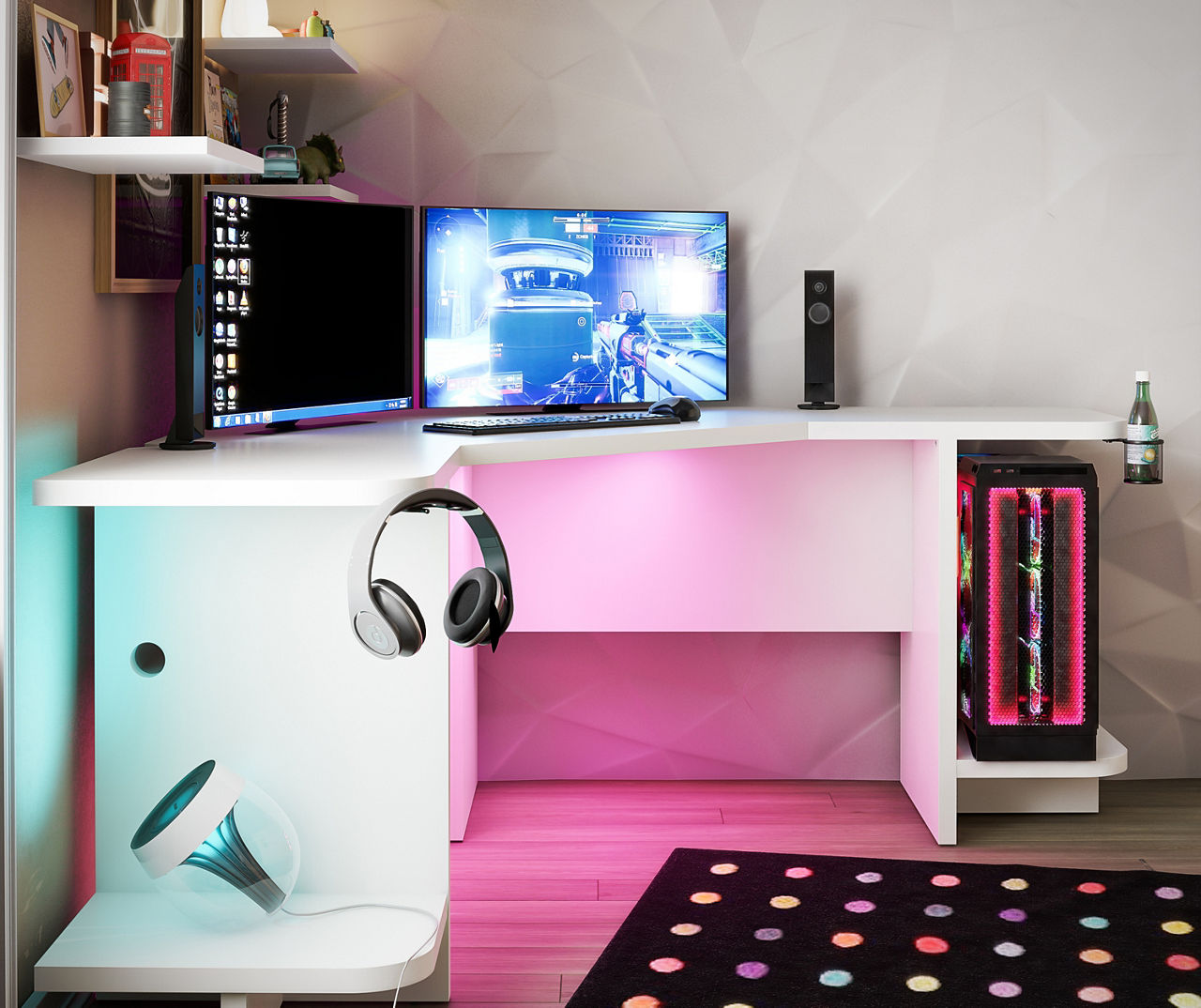 NTense Mod White LED Corner Gaming Desk | Big Lots