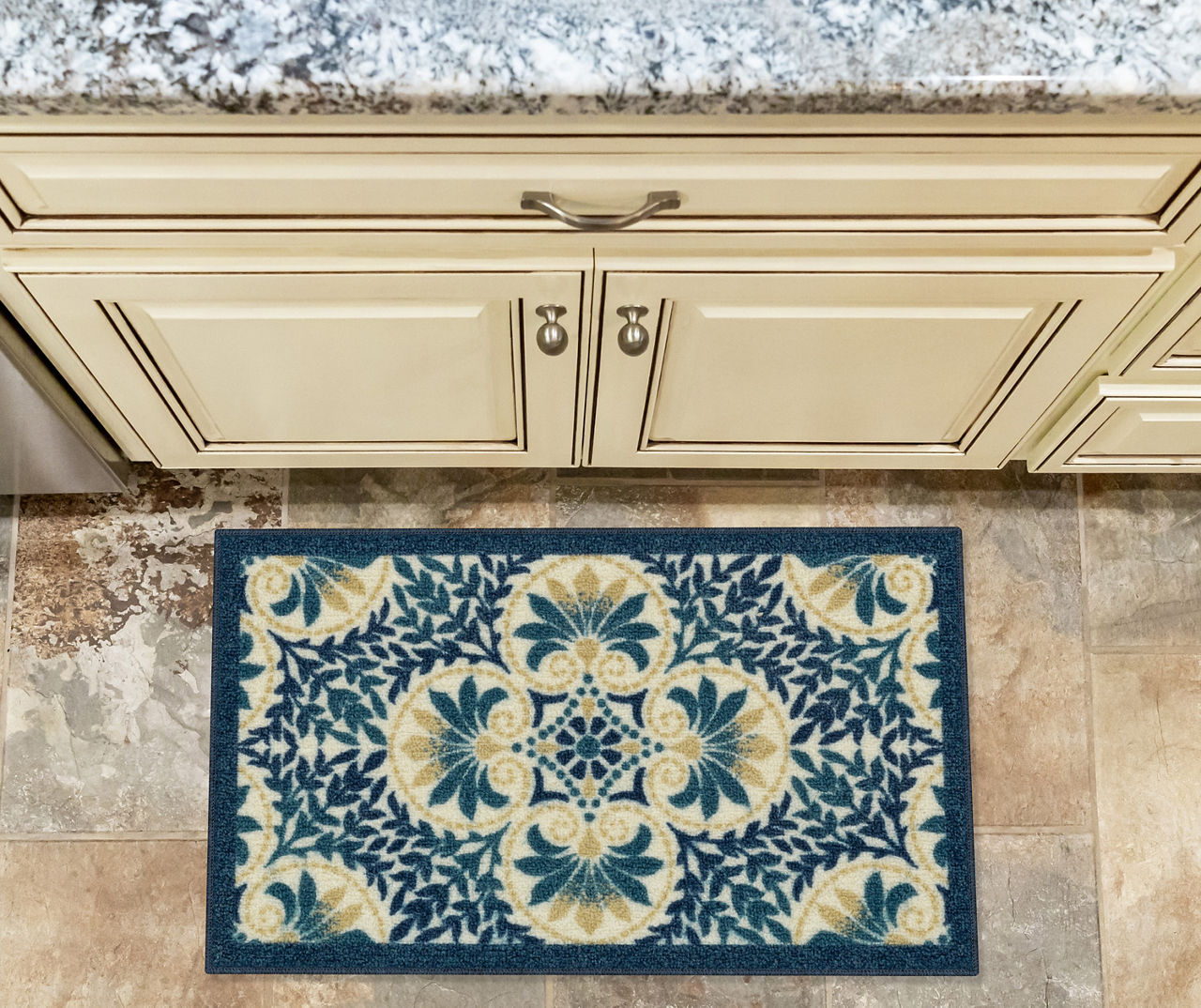 Blue & Cream Peacock Floral Kitchen Rug, (30" x 18") | Big Lots
