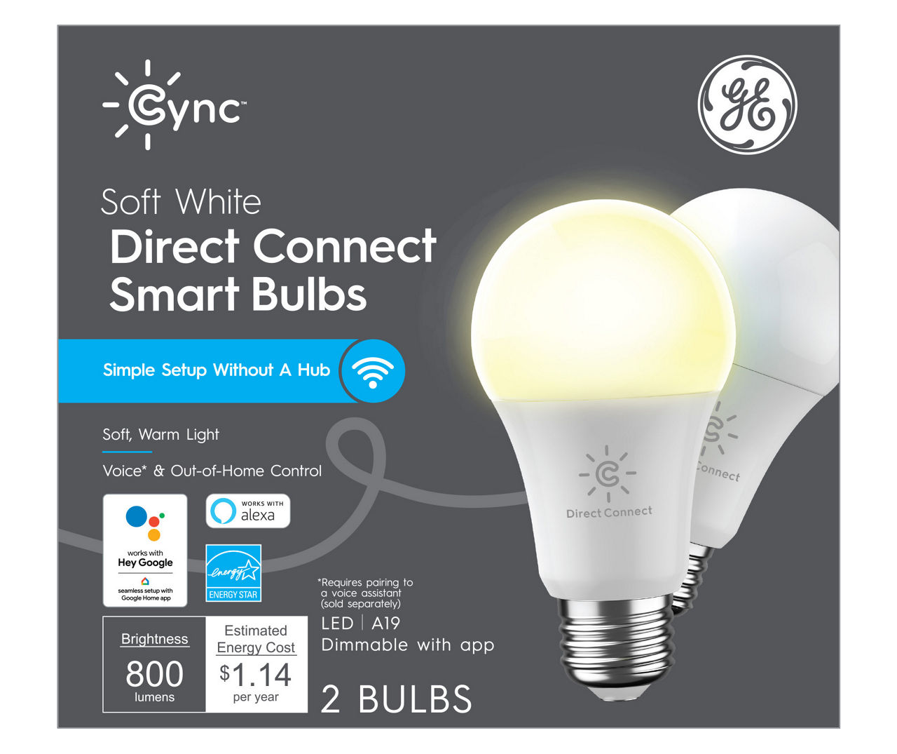 GE Cync Soft White Direct Connect Smart Bulb, 2-Pack | Big Lots