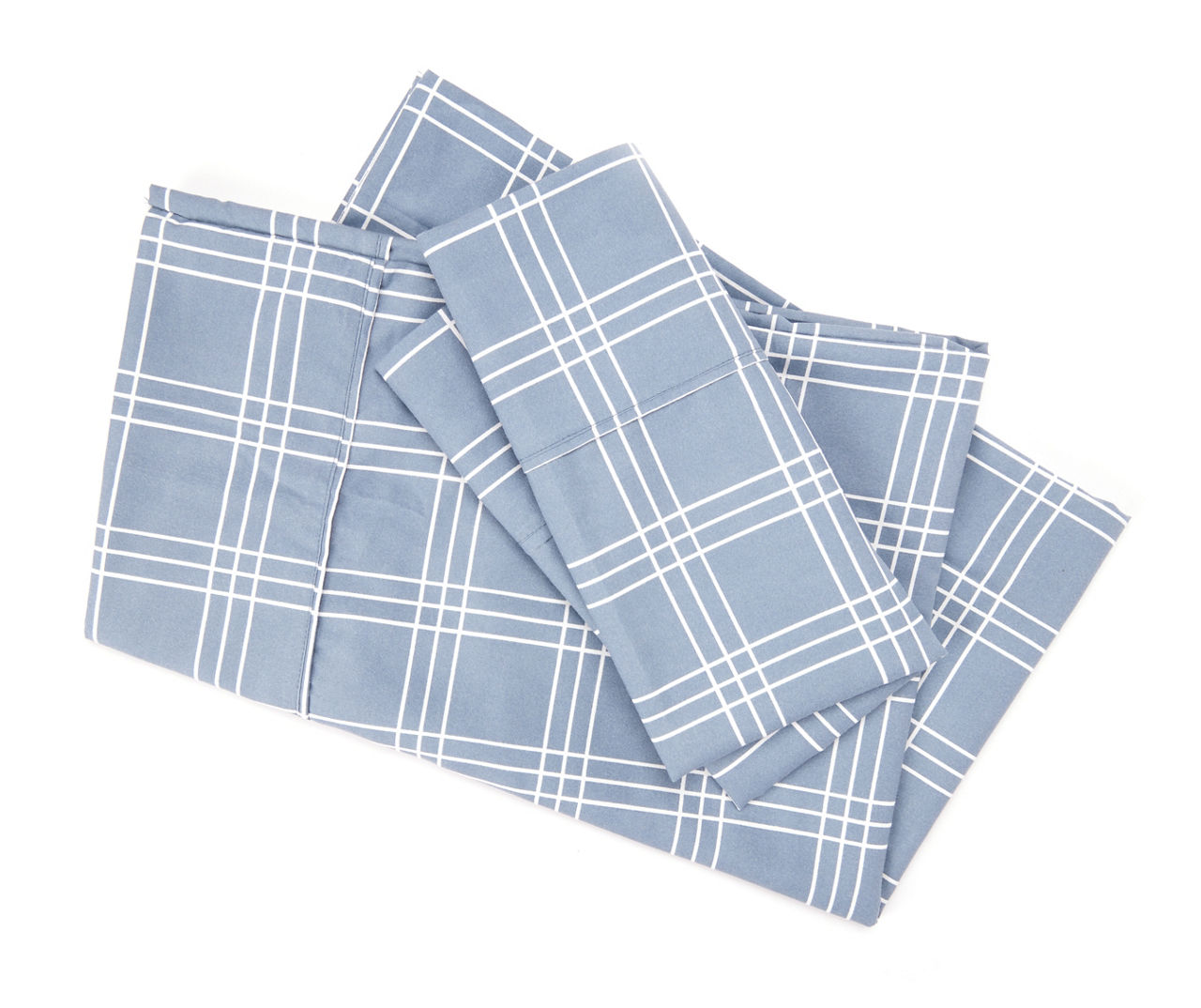 Serta Perfect Sleeper Blue & White Grid Plaid Queen 4-Piece Microfiber ...