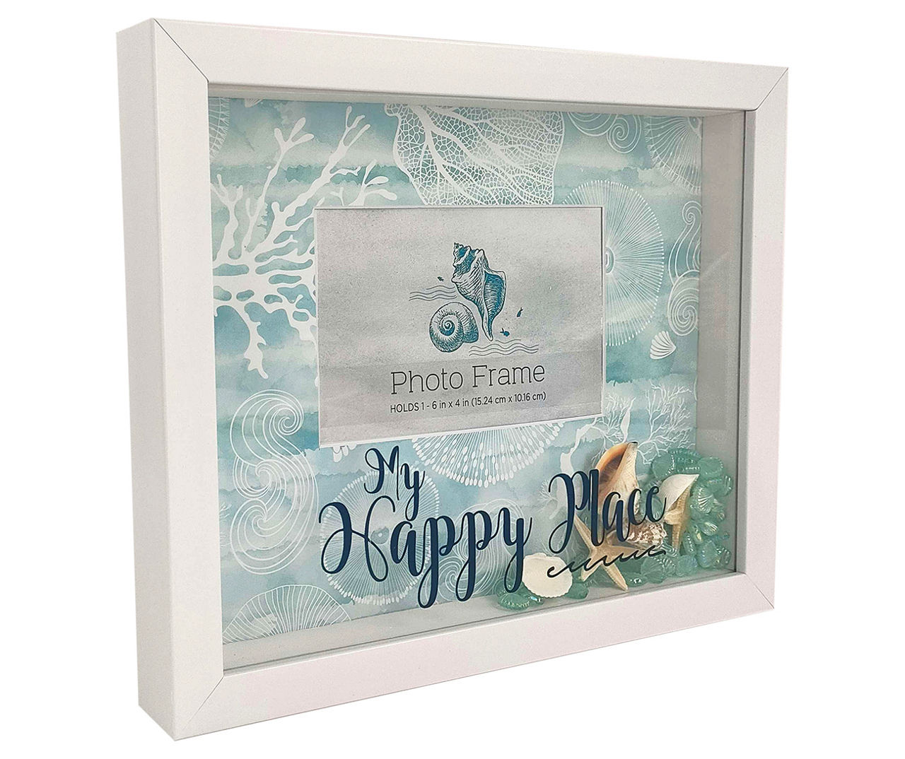 Real Living Grecian Getaway White & Blue Shell Shadow Box Picture Frame ...