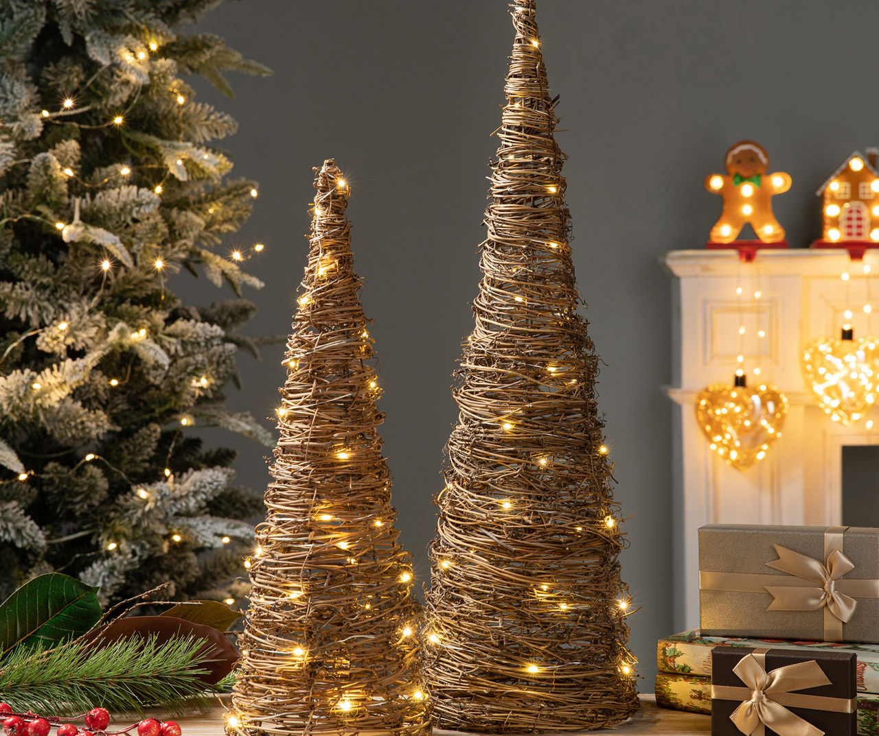 Glitzhome Rattan 2-Piece LED Tabletop Tree Set | Big Lots