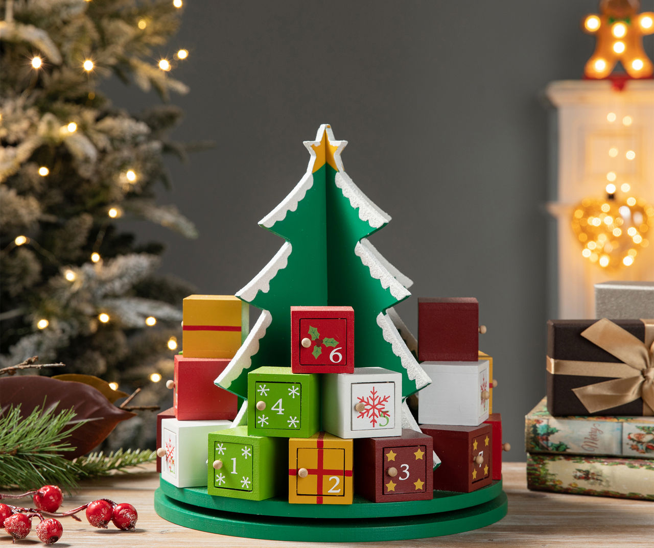Glitzhome Tree & Gift Box Countdown Calendar Tabletop Decor | Big Lots