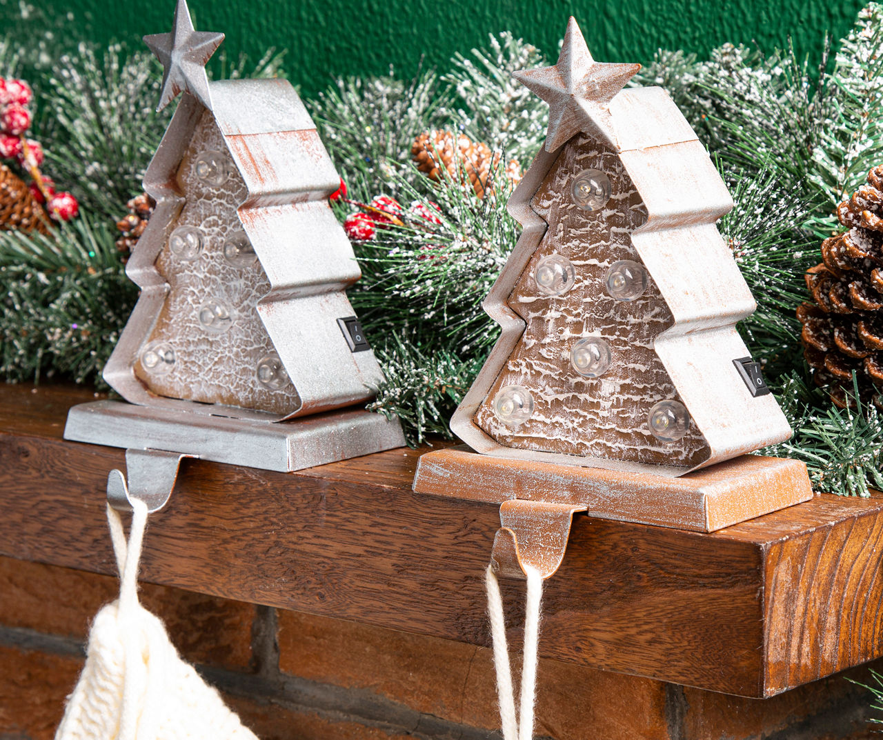 Glitzhome Galvanized Tree LED Stocking Holders, 2-Pack | Big Lots