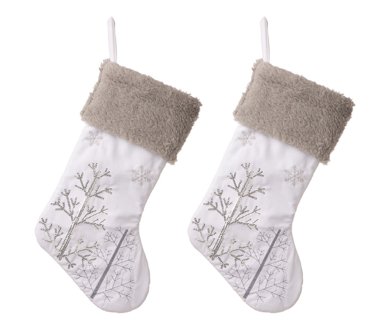 Silver Sequin Tree & Snowflake Stockings 2-Pack | Big Lots