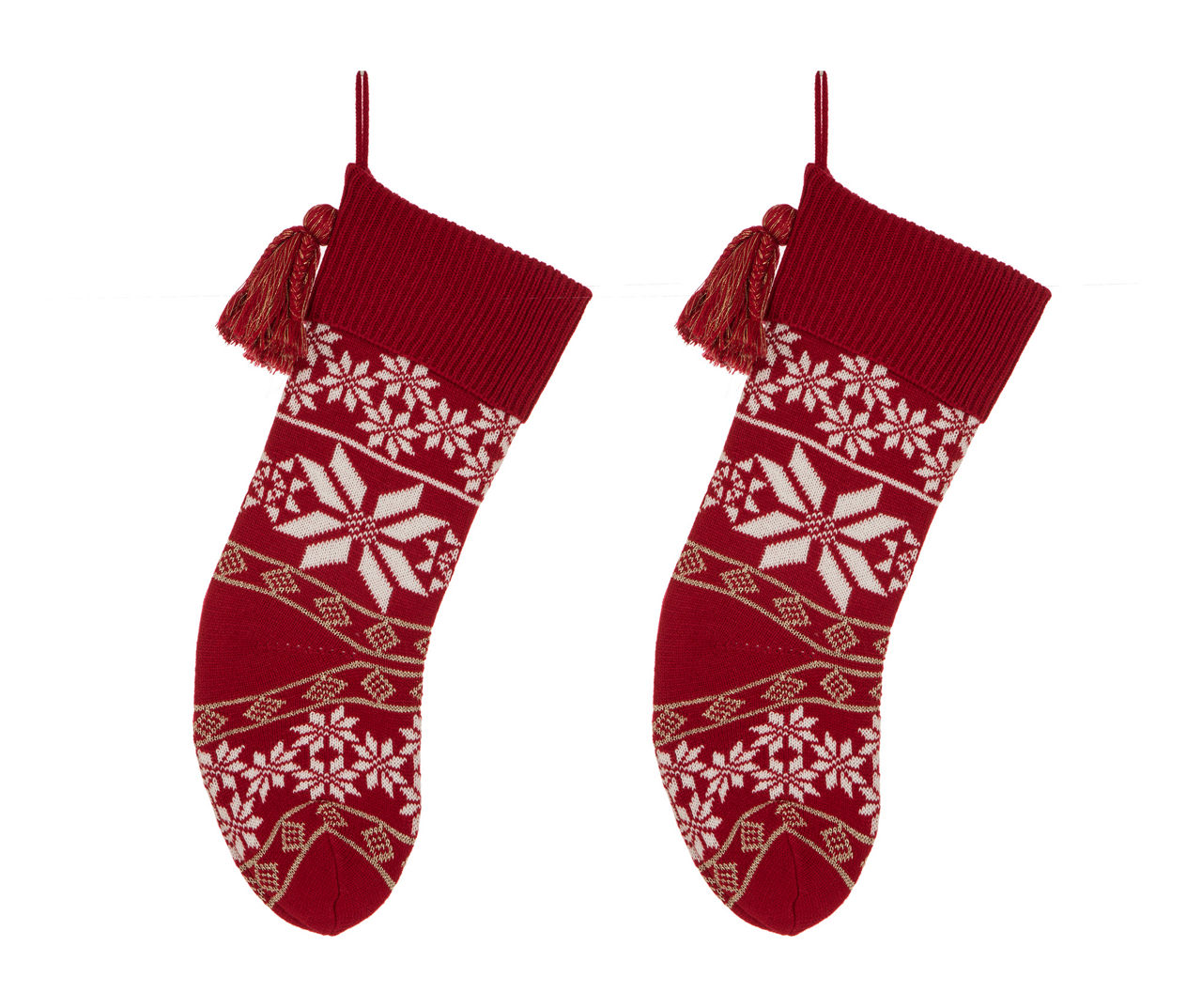 Glitzhome Red & White Fair Isle Snowflake Knit Stockings, 2-Pack | Big Lots