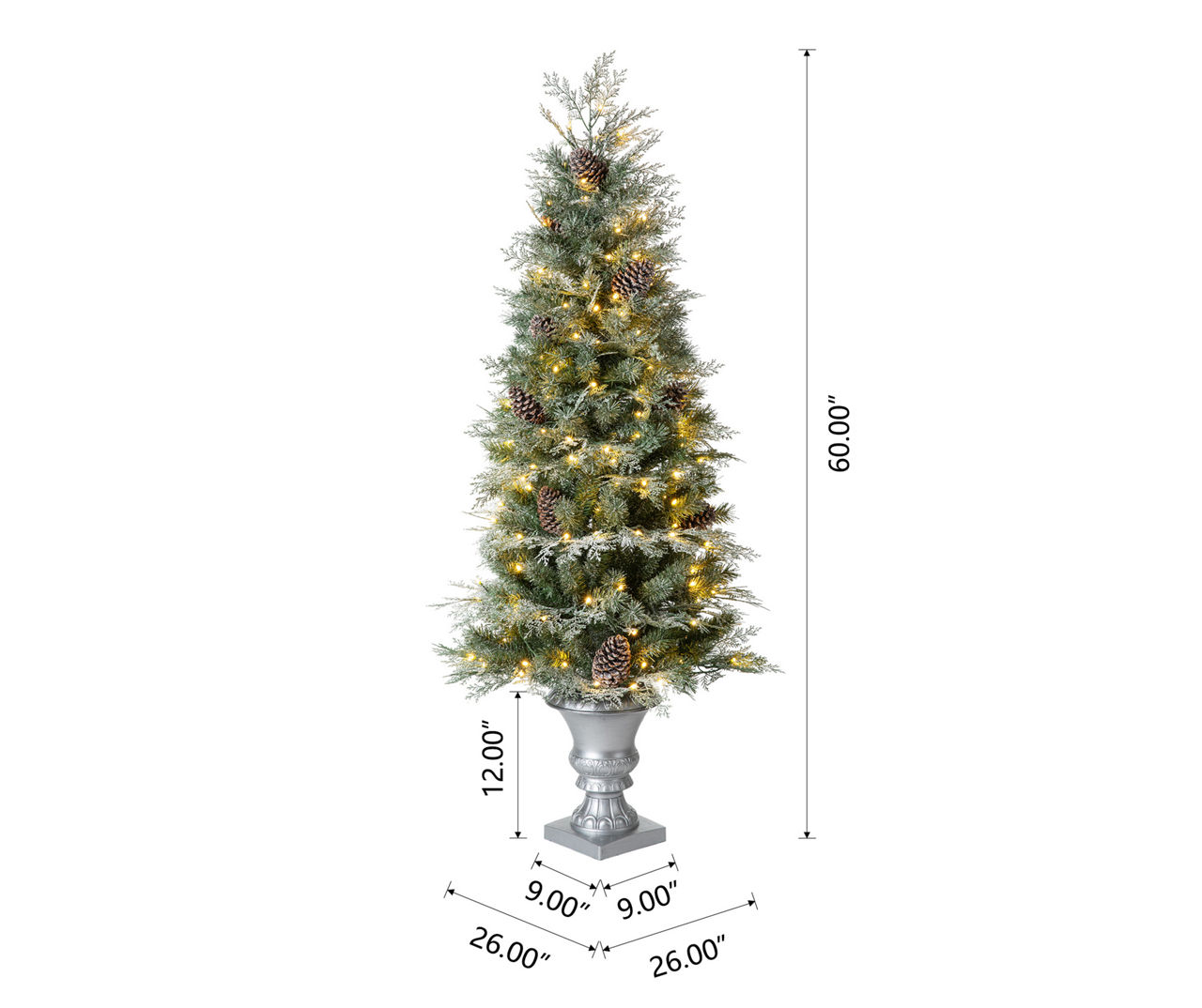 Glitzhome 5' Snow Sprinkle & Pinecone Pre-Lit LED Artificial Christmas Urn Trees, 2-Pack | Big Lots