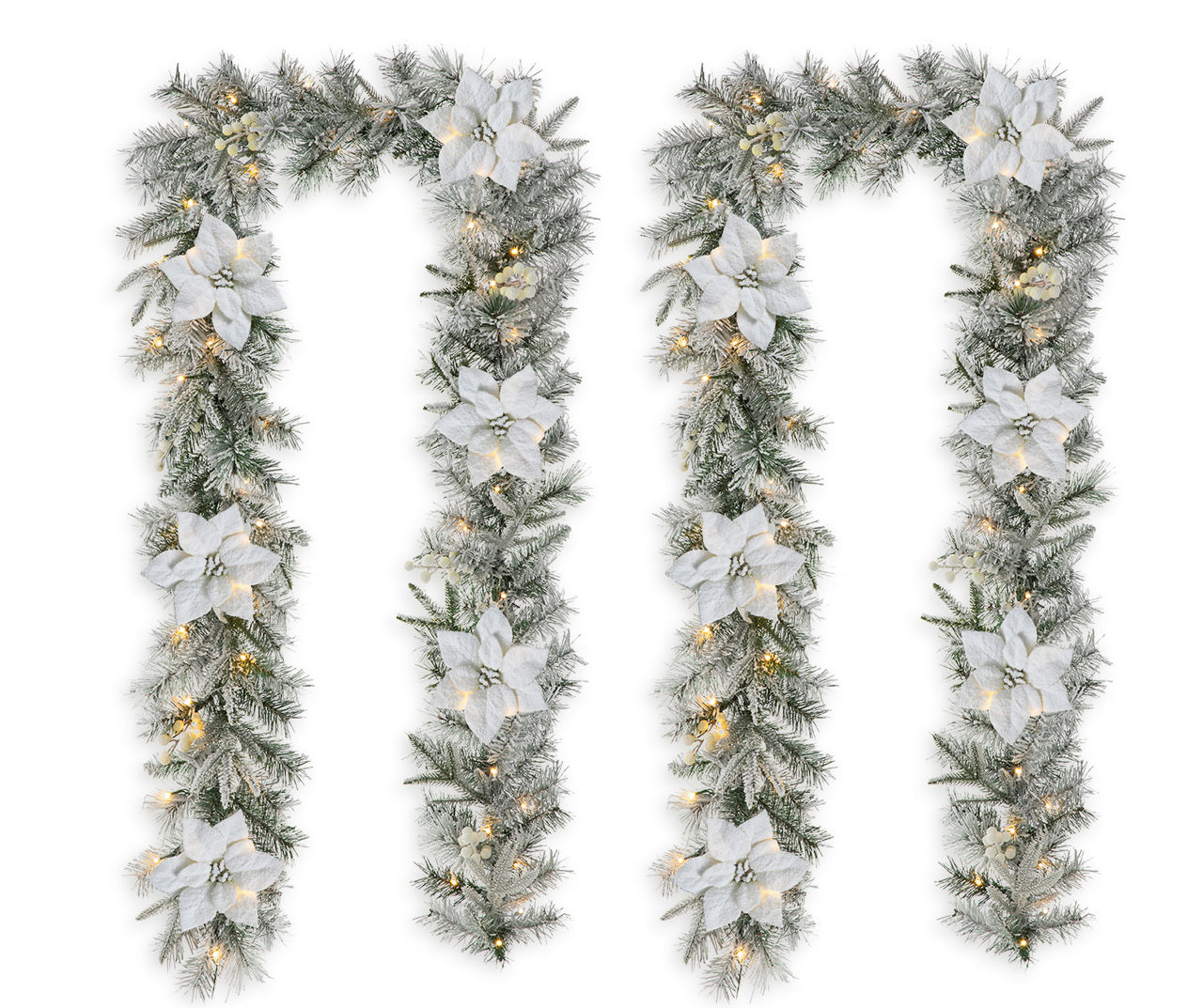 Glitzhome 9' White Poinsettia Pre-Lit LED Garland, 2-Pack | Big Lots