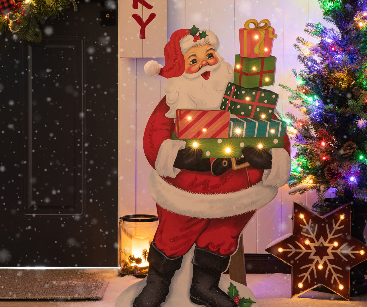 Glitzhome 36" Santa Holding Gifts LED Wood Porch Decor | Big Lots