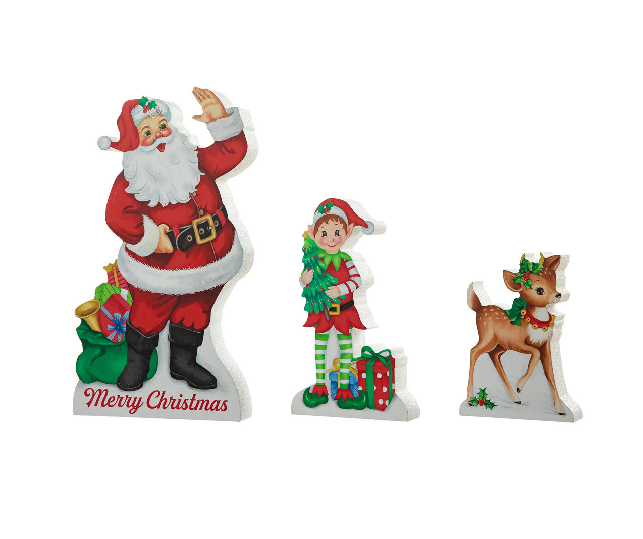 Glitzhome "Merry Christmas" Santa, Elf & Reindeer 3-Piece Tabletop ...