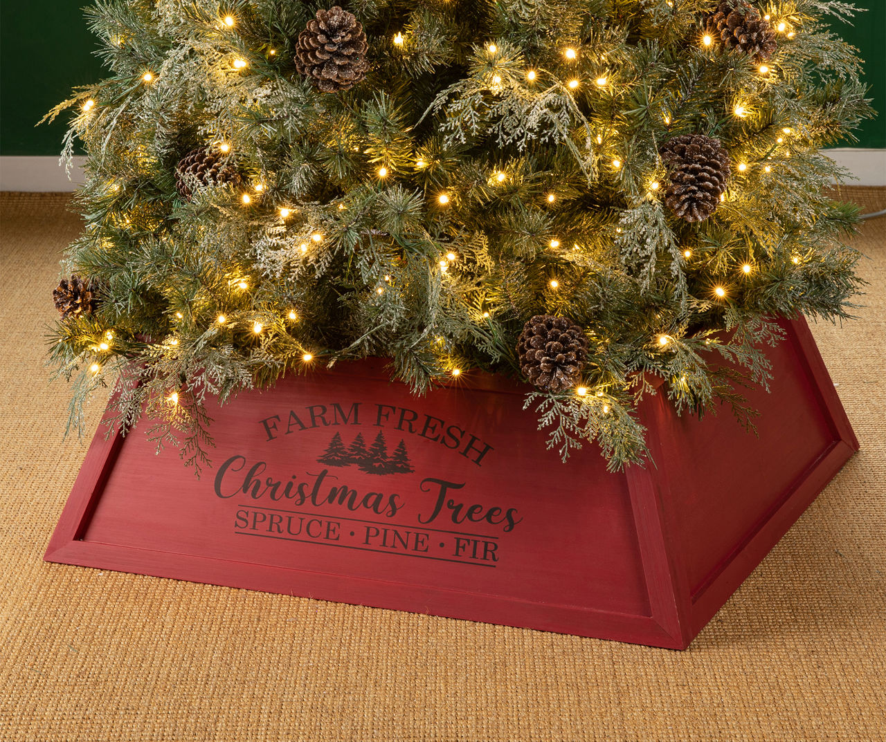 Glitzhome 32" Red "Farm Fresh" Wood Tree Collar | Big Lots