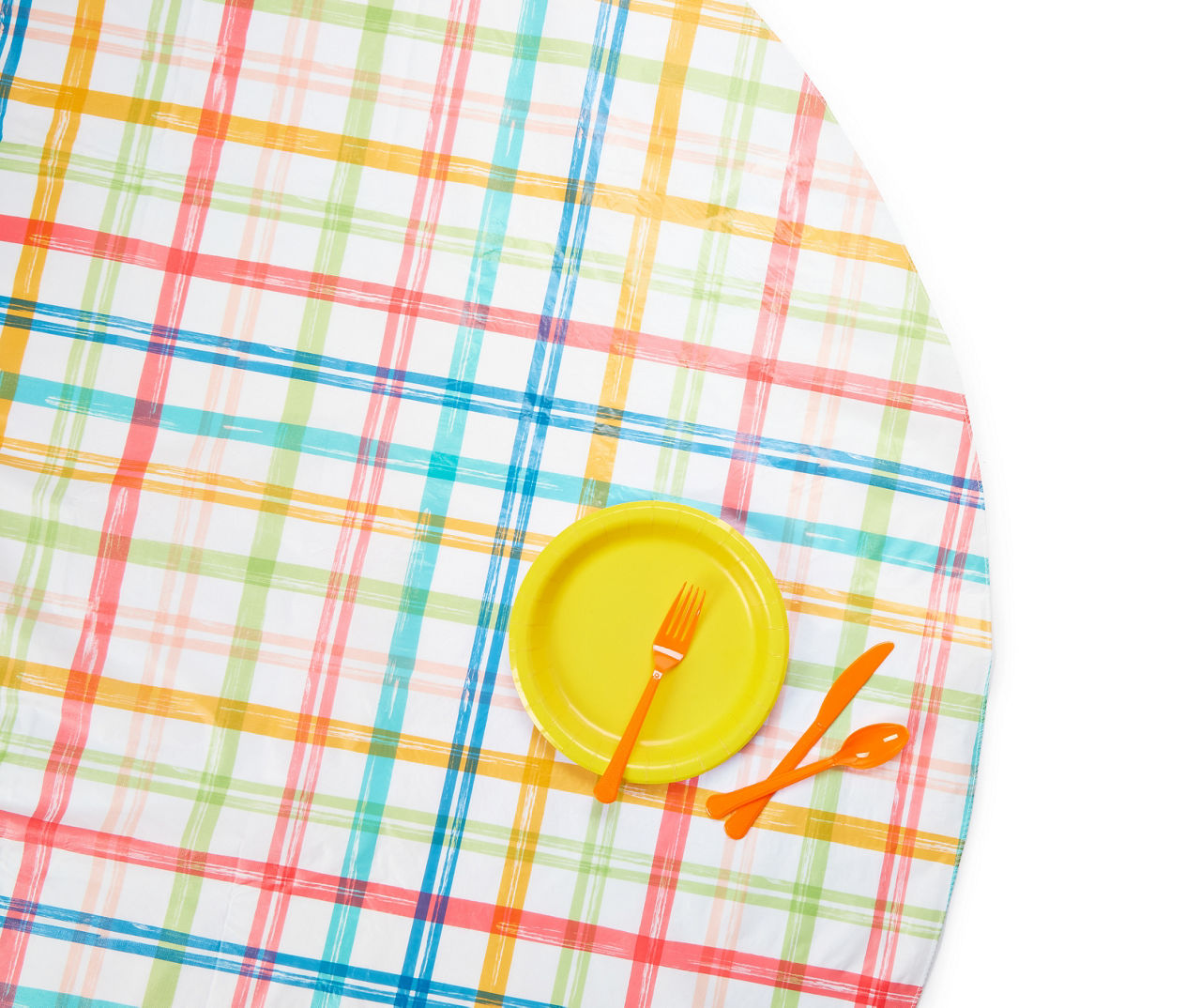 White Multi-Color Watercolor Plaid PEVA Tablecloth | Big Lots