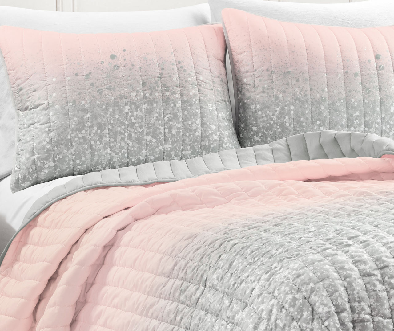Lush Decor Blush & Gray Glitter Ombre Print Full/Queen 3-Piece Quilt ...