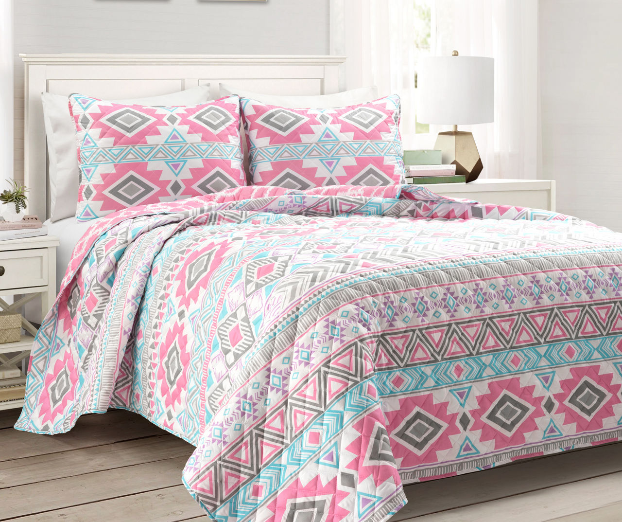 Lush Decor Lush Decor Pink & Turquoise Geometric Stripe Reversible ...
